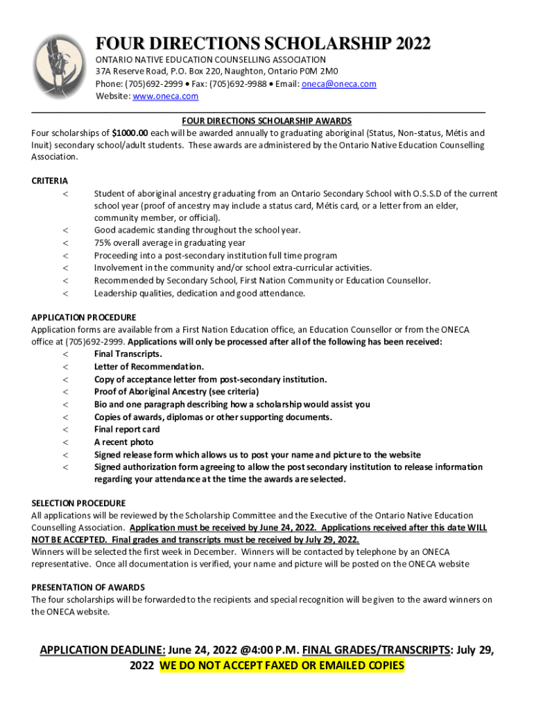 Fillable Online studentscholarships.orgscholarship18982Scholarship Application - Four Directions ...