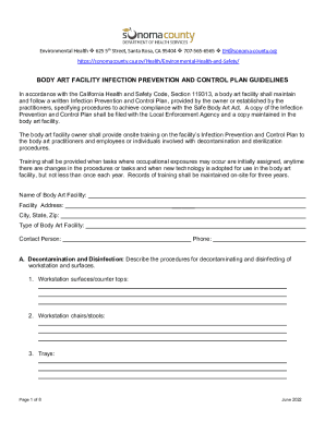 Fillable Online BODY ART FACILITY INFECTION PREVENTION AND CONTROL PLAN ...