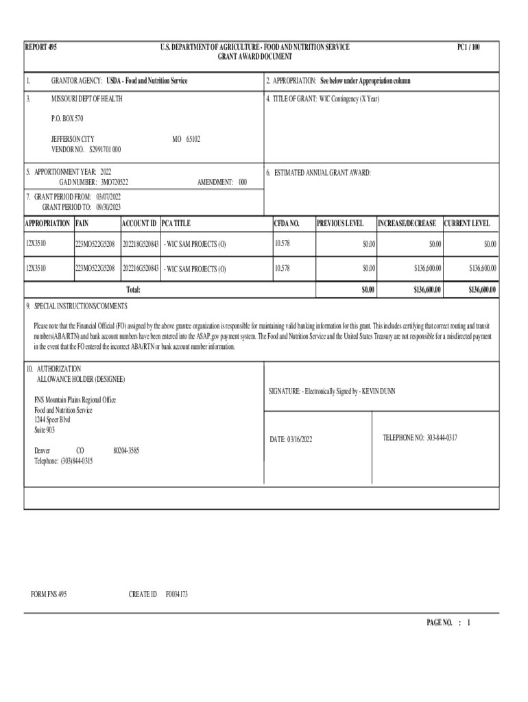 Fillable Online health mo 1 FORM FNS 495 CREATE ID F0034173 U.S ...