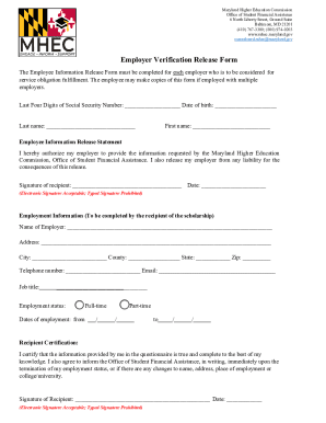 Fillable Online mhec maryland Employer Verification Release Form Fax ...