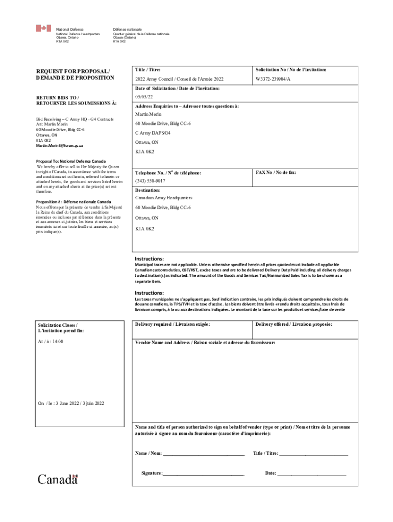 Fillable Online 1-Request for proposal - Army Council June Fax Email ...