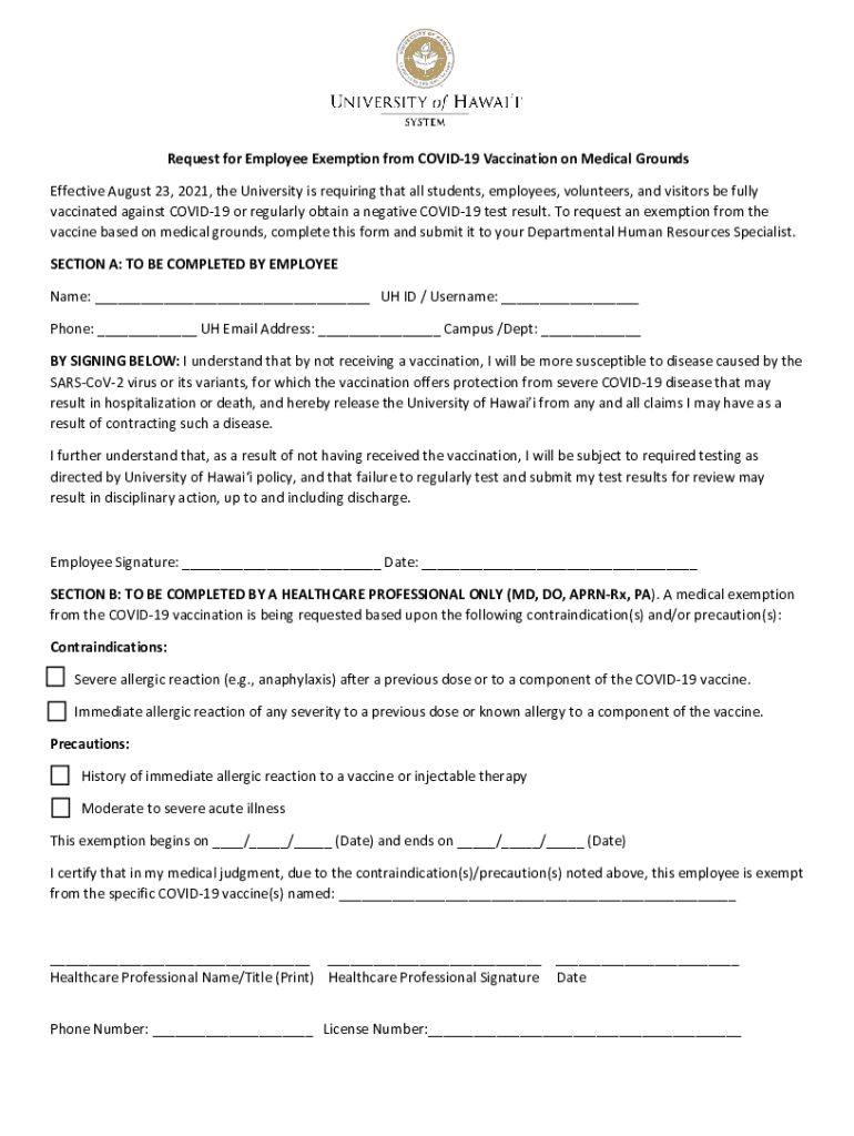 Fillable Online Request for Employee Exemption from COVID-19 ...