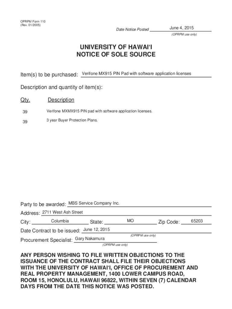 Fillable Online www.hawaii.edu procurementOffice of Procurement ...