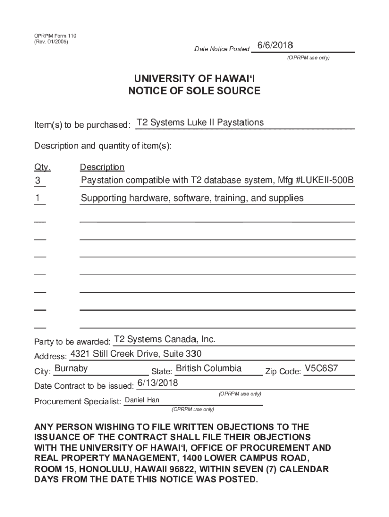 Fillable Online Procurement - Sole Source.xps - University of Hawaii ...
