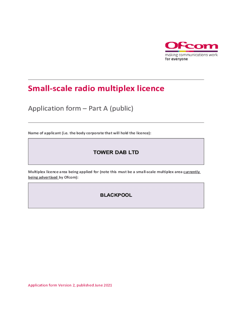 Fillable Online Tower DAB Ltd - Small-scale radio multiplex licence ...