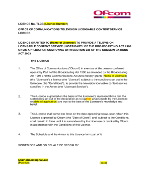 Fillable Online TLCS Standard Form Licence (tracked) - Ofcom Fax Email ...