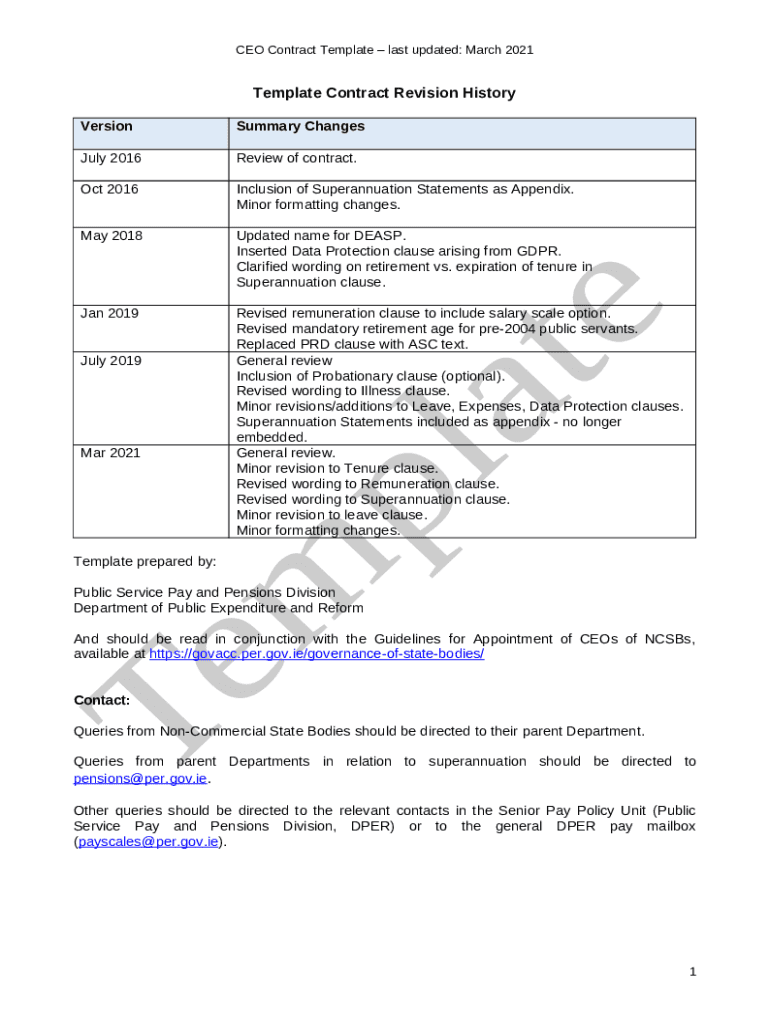 Standard Template Employment Contract for CEO of Non-commercial State ...