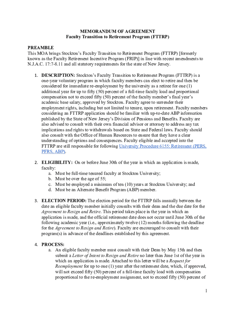 Fillable Online oudev.stockton.eduacademic-affairsagreementsMEMORANDUM ...