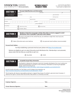 Fillable Online Faculty Retiree Form v1.3 - Stockton University Fax ...