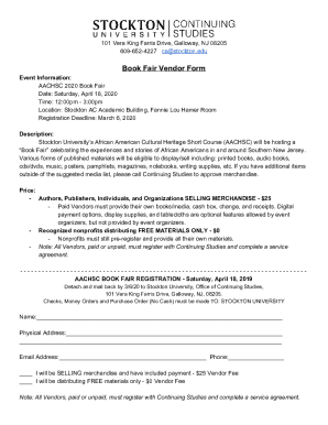 Fillable Online Book Fair Vendor Form - Stockton University Fax Email ...