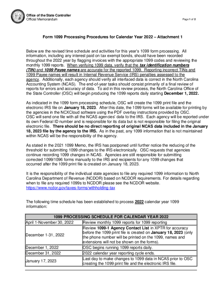 Fillable Online Form 1099 Processing Procedures for Calendar Year 2022 ...
