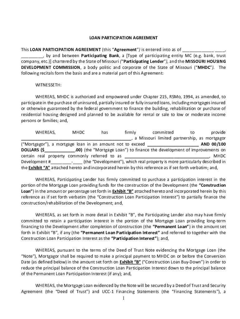 Fillable Online Lender Participation Agreement: Definition & Sample Fax ...