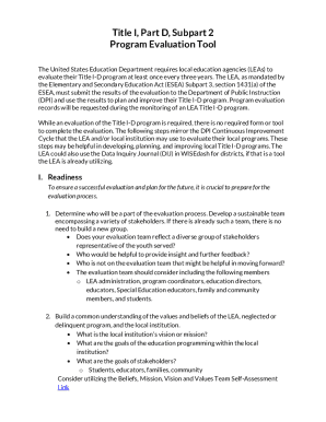 Fillable Online dpi wi Title I, Part D, Subpart 2 Program Evaluation ...