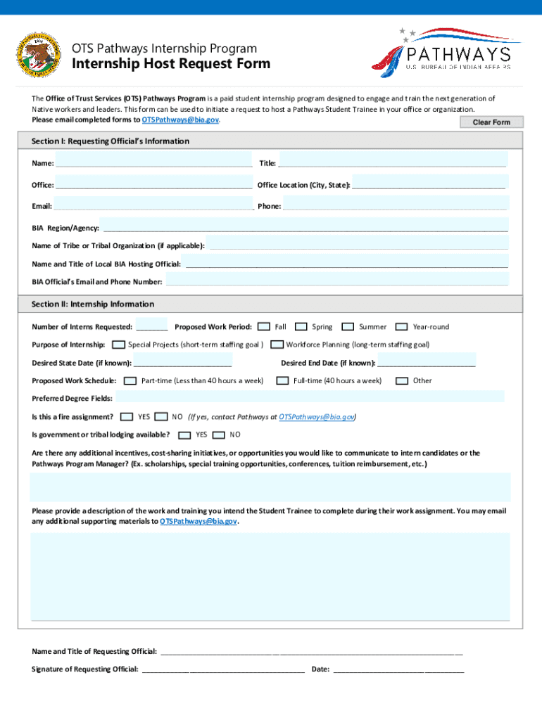 Fillable Online www.bia.govsitesdefaultOTS Pathways Internship Program ...