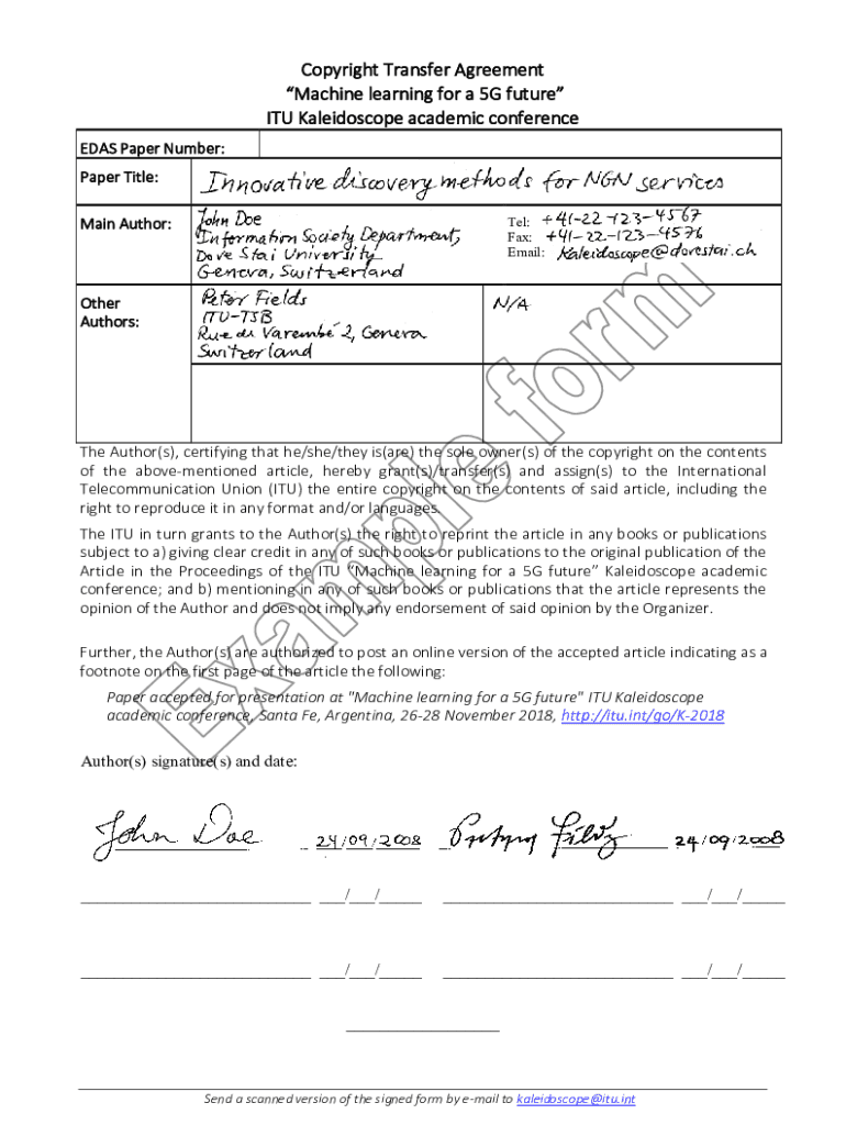 Fillable Online www.itu.intenITU-TCopyright Transfer Agreement Machine ...