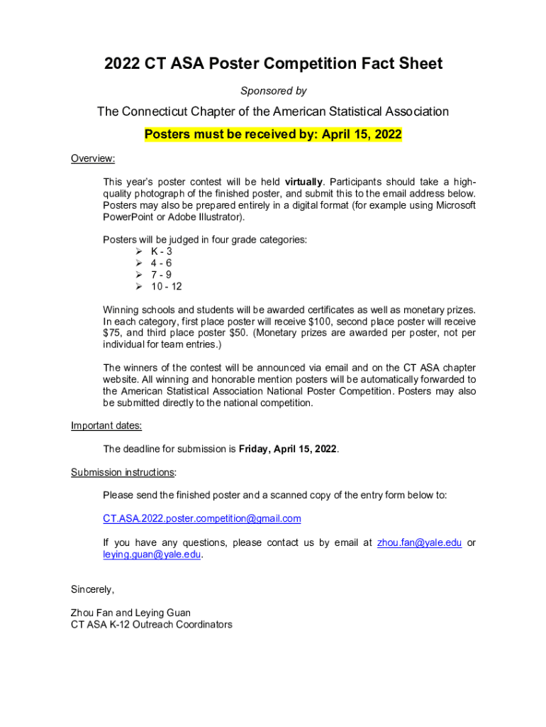 Fillable Online 2022 CT ASA Poster Competition Fact Sheet Fax Email ...