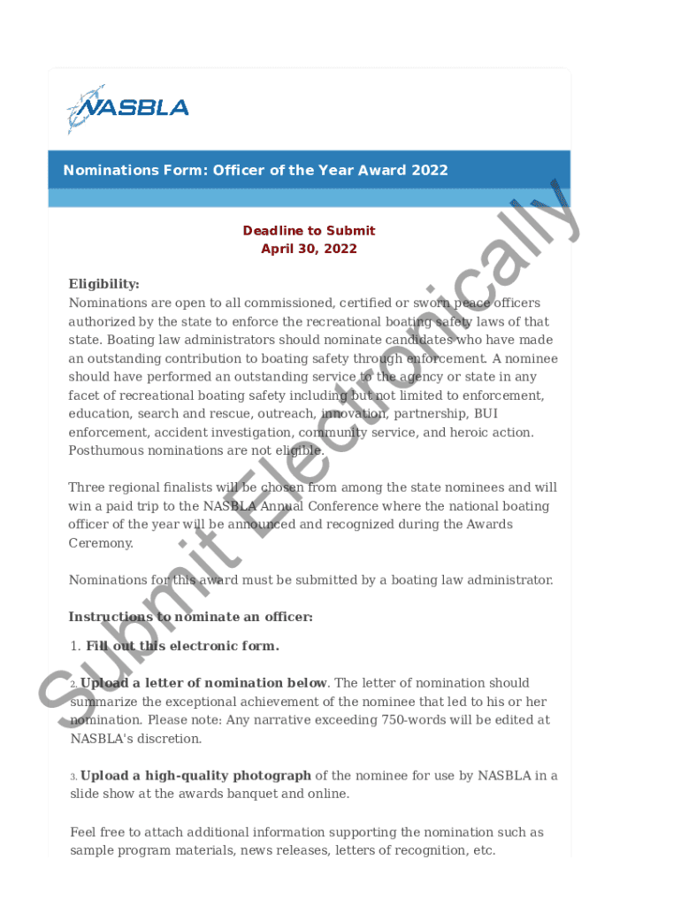 Fillable Online Nominations Form: Officer of the Year Award 2022 Fax Email Print - pdfFiller