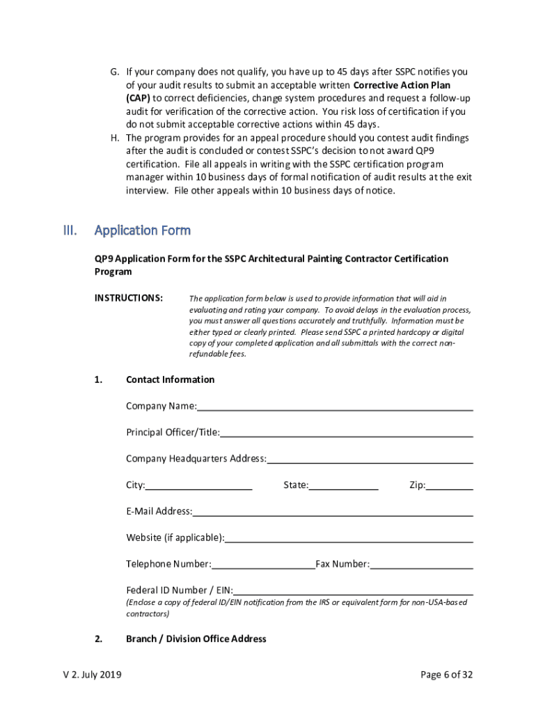 Fillable Online SSPC QP1 APPLICATION, INSTRUCTIONS, AND PROGRAM RULES ...
