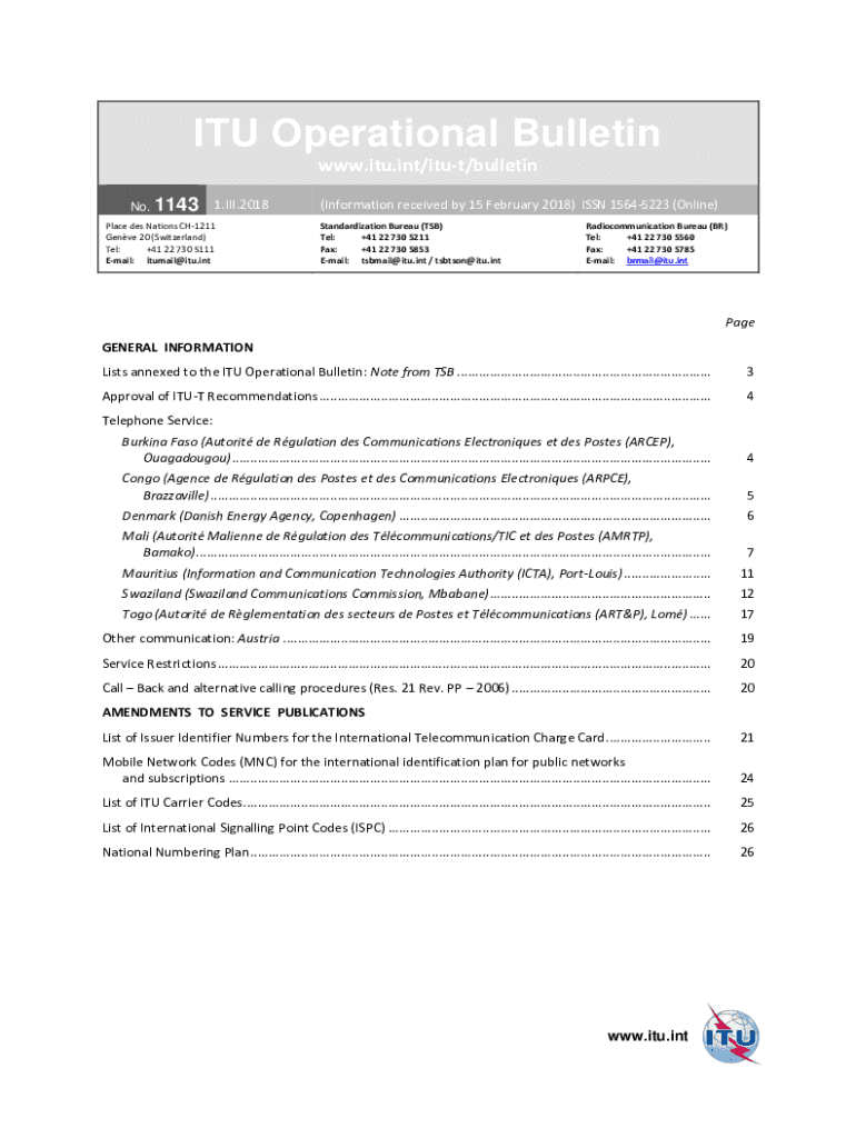 Fillable Online ITU Operational Bulletin onlineITU Operational Bulletin ...
