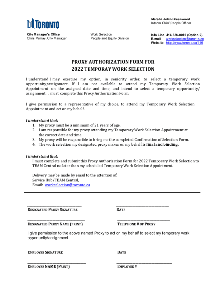 Fillable Online PROXY AUTHORIZATION FORM FOR 2022 TEMPORAY WORK ... Fax Email Print - pdfFiller