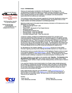 Fillable Online CSI Membership Thank you for inquiring about Fax Email ...