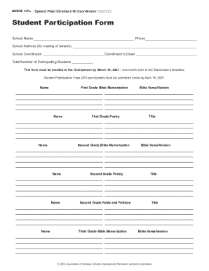 Fillable Online Student Participation Form - online donation form Fax ...