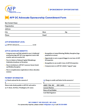 Fillable Online AFP DC Advocate Sponsorship Commitment Form Fax Email ...