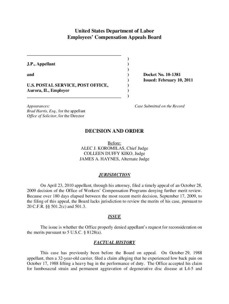 Fillable Online 10-1381: J.P. and U.S. POSTAL SERVICE, POST OFFIC ...