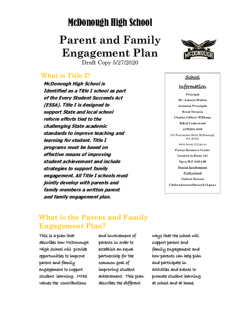 Fillable Online schoolwires henry k12 ga McDonough High School - Parent and Family Engagement ...