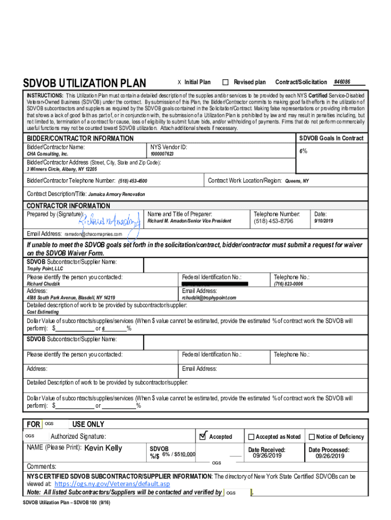 Fillable Online SDVOB UTILIZATION PLAN Revised plan Contract/Solicitation - Lipower Fax Email ...