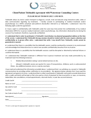 Fillable Online Client/Patient Telehealth Agreement with Waterstone ...