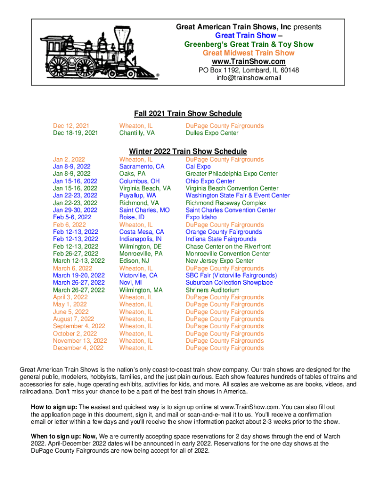 Fillable Online Show Schedule - Train ShowGreat Train Show ...