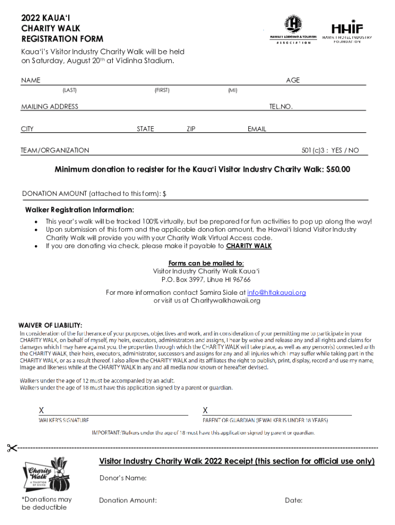Fillable Online 2022 KAUA'I CHARITY WALK REGISTRATION FORM - Webflow ...