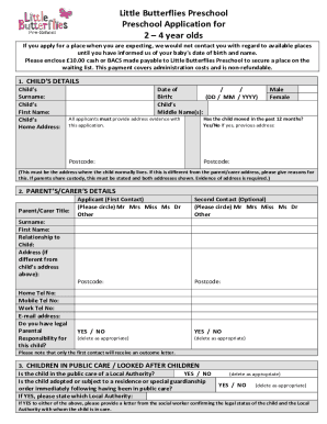 Fillable Online Little Butterflies Preschool Preschool Application for ...