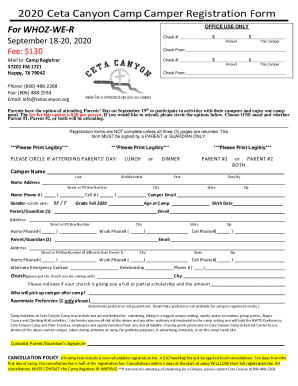 Fillable Online 2020 Ceta Canyon Camp Camper Registration Form ...