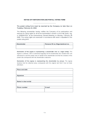 Fillable Online NOTICE OF PARTICIPATION AND POSTAL VOTING FORM Fax ...