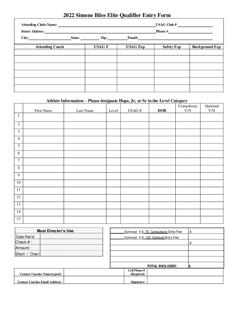 Fillable Online 2022 Simone Biles Elite Qualifier Entry Form - Webflow ...