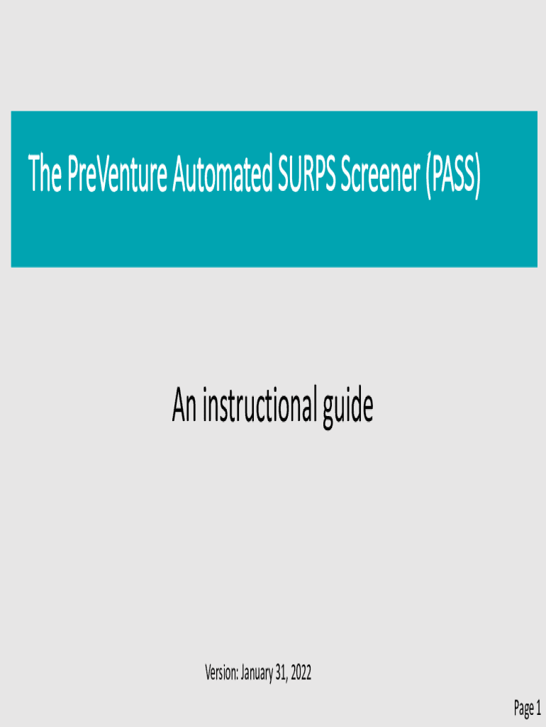 Fillable Online The PreVenture Automated SURPS Screener (The PASS) Fax Email Print - pdfFiller