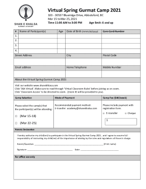 Fillable Online Registration Form - Virtual Spring Gurmat Camp 2021 ...