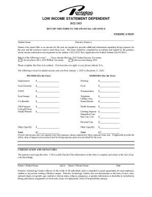 Fillable Online LOW INCOME STATEMENT DEPENDENT - Webflow Fax Email ...