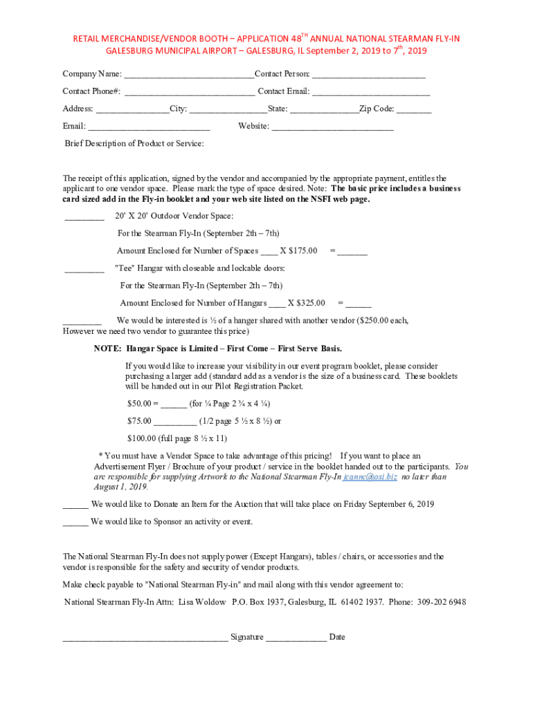 Fillable Online RETAIL MERCHANDISE / VENDOR BOOTH - APPLICATION 48th ...