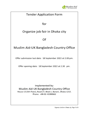 Fillable Online Tender Application Form for Organize job fair in Dhaka ...