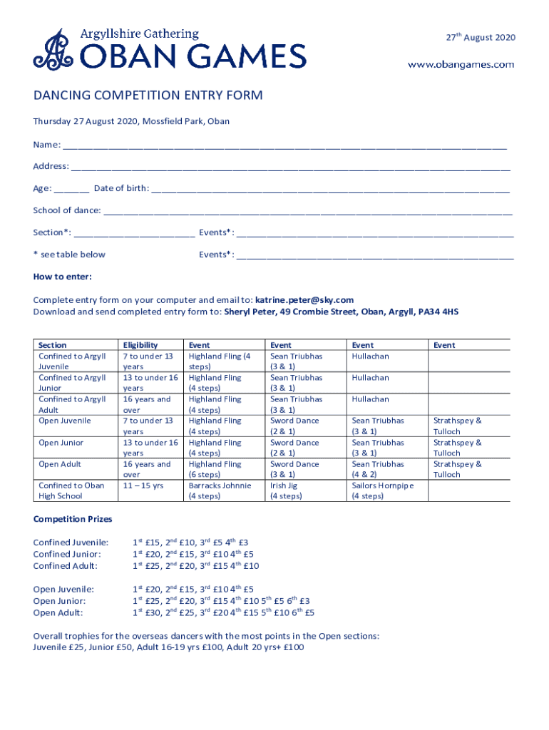 Fillable Online DANCING COMPETITION ENTRY FORM - Webflow Fax Email ...