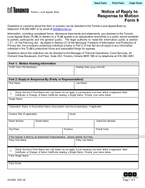 Fillable Online Notice of Reply to Response to Motion Form 9 - City of ...