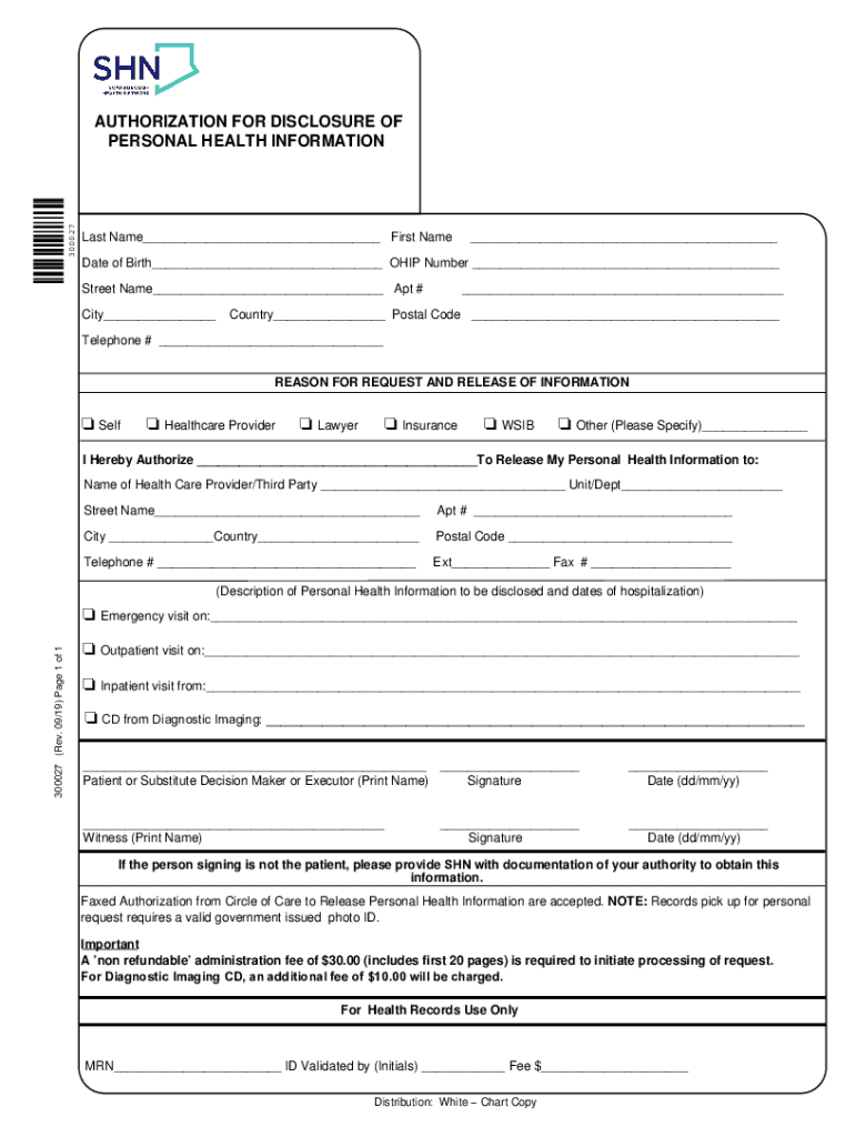 Fillable Online 300027 Authorization for Disclosure of Personal Health ...