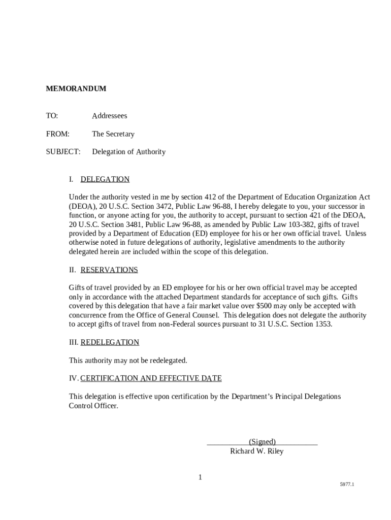 General DOA - Authority to accept, pursuant to section 421 of the DEOA ...