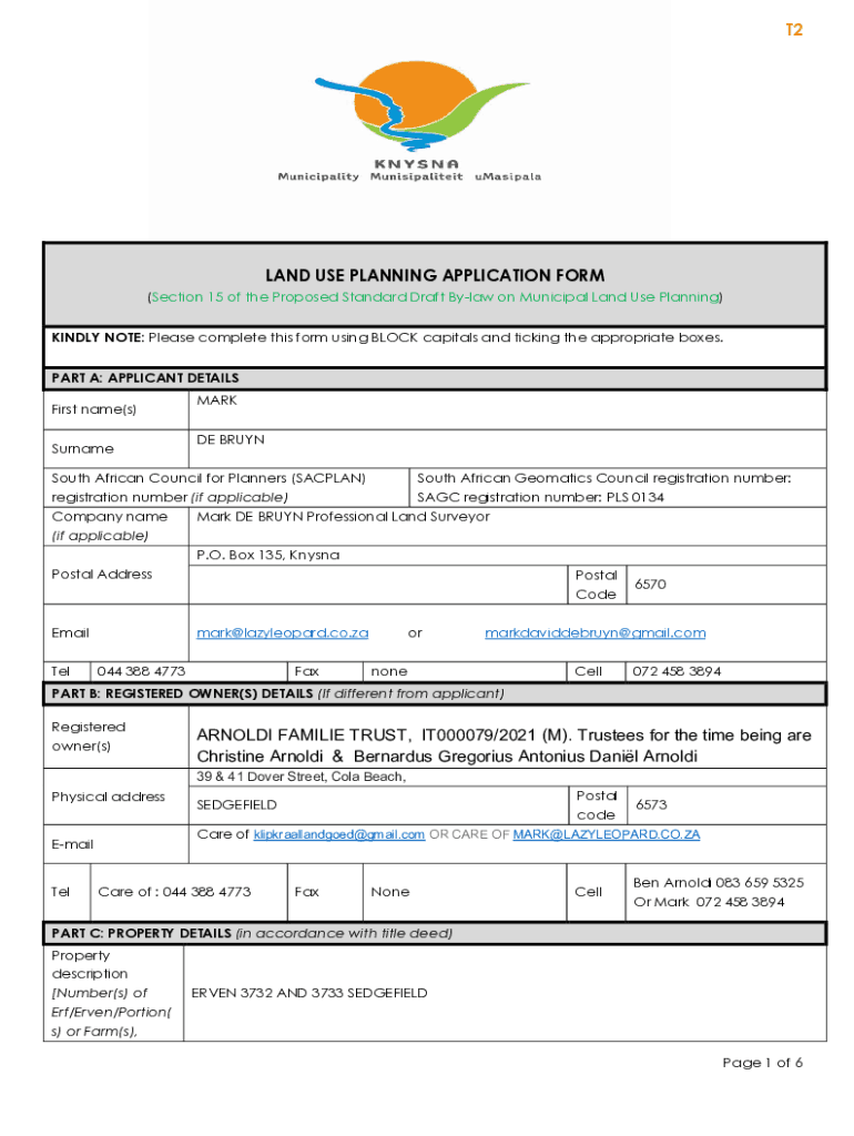 Fillable Online Land Use Planning Application Form - Knysna ...