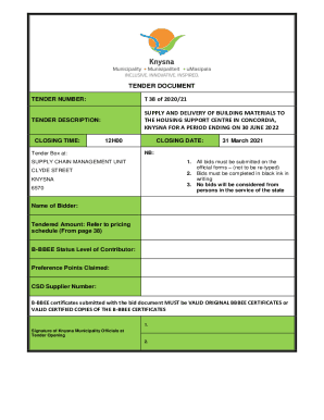 Fillable Online Supply and Delivery Services Tenders - Tender ...