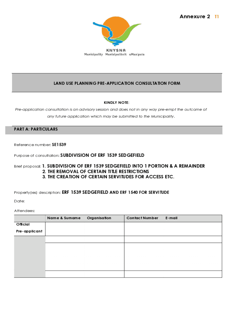 Fillable Online www.cederbergmun.gov.zadownloaddocument1252LAND USE PLANNING PRE-APPLICATION ...