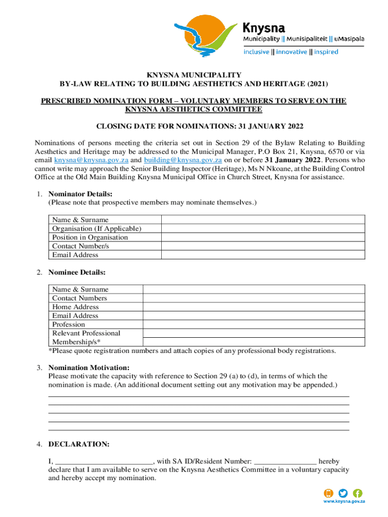 Fillable Online Nomination-Forms.pdf - Knysna Municipality Fax Email ...